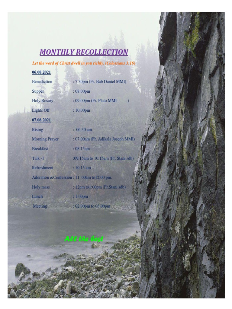 Recollection Time Table-2021 | PDF