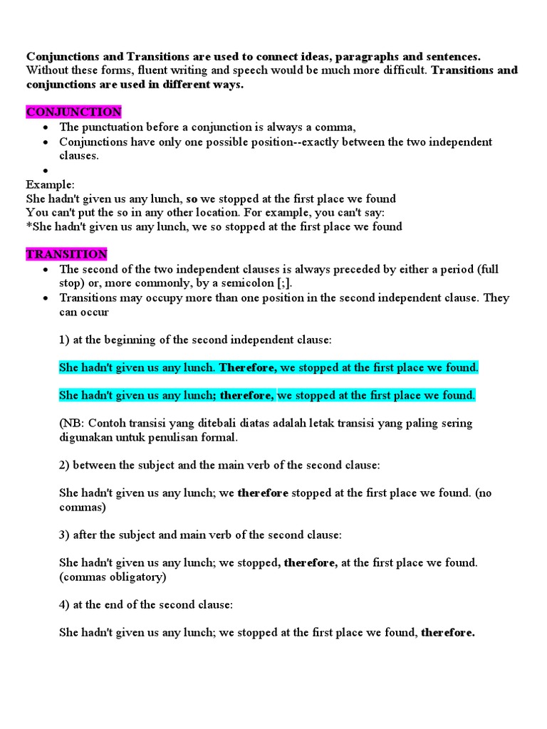 Understanding Conjunctions and Transitions | PDF | Comma | Punctuation