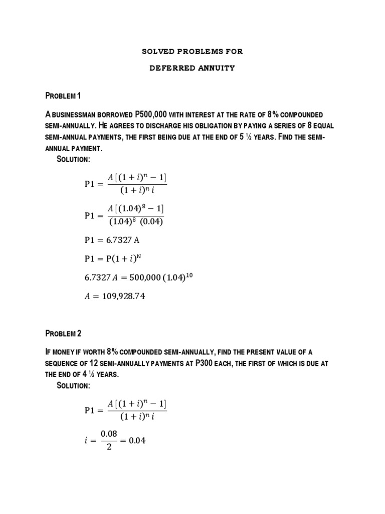 Solved Deferred Annuity Problems | PDF | Present Value | Interest
