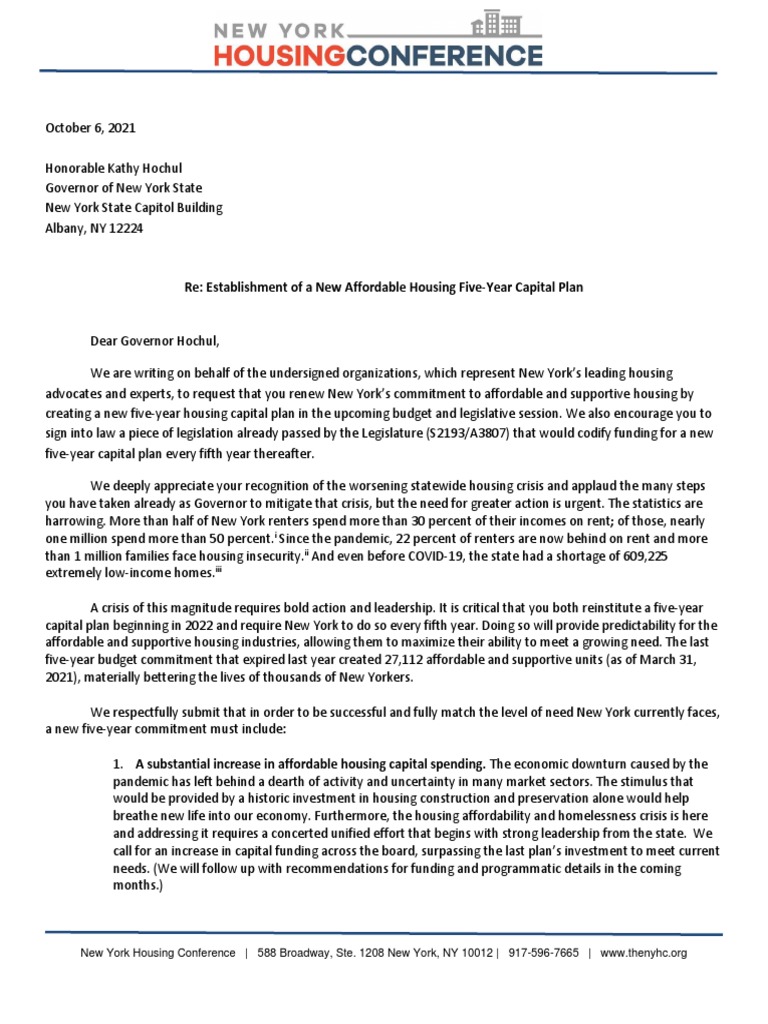 Hochul Housing Coalition Letter Prs | PDF | Affordable Housing | New ...