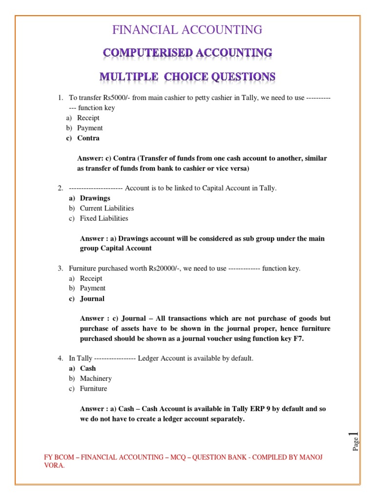 MCQ - Computerised Accounting - Fy B Com Sem II - CH I | PDF ...