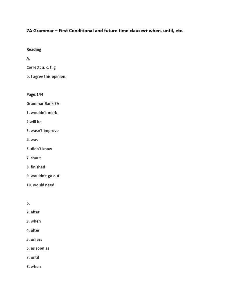 7A Grammar - First Conditional and Future Time Clauses+ When, Until, Etc | PDF