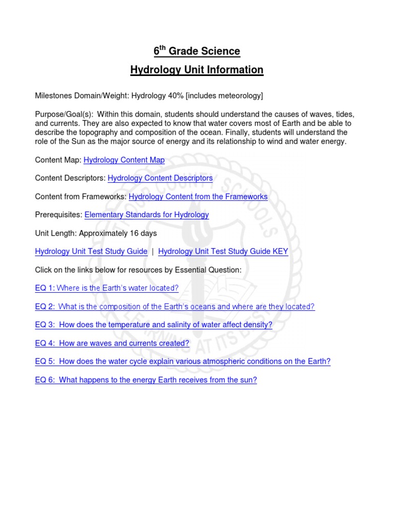 6 Grade Science Hydrology Unit Information | PDF | Science | Scientific ...