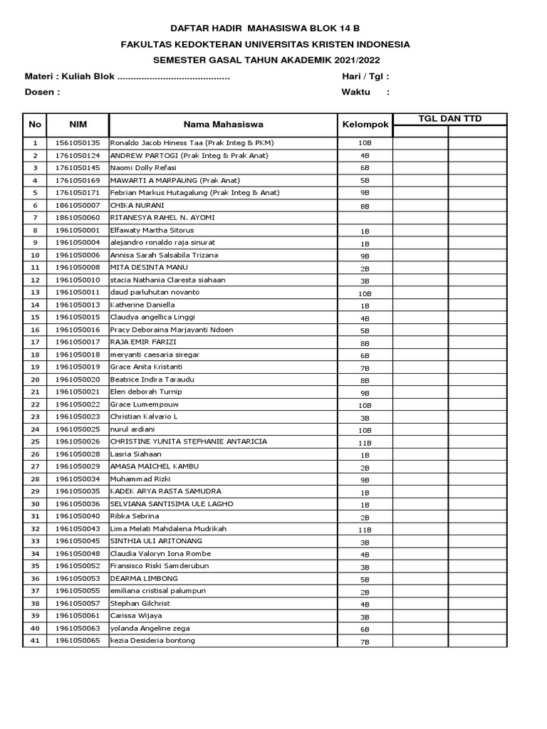 Kel B Absen Blok 14 Gasal 2021-2022 | PDF