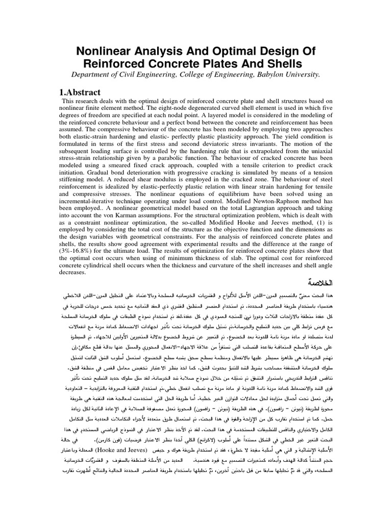 Nonlinear Analysis and Optimal Design of Reinforced Concrete Plates and ...