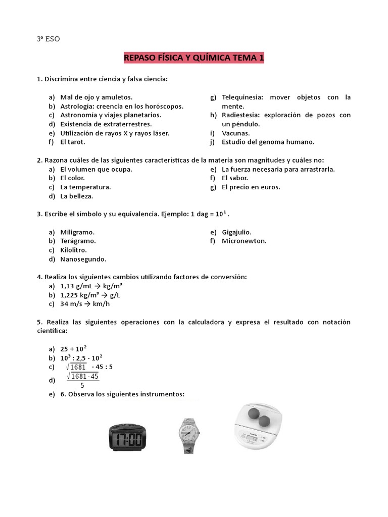 Repaso Física y Química 3º ESO Tema 1 | PDF | Densidad | Balanza
