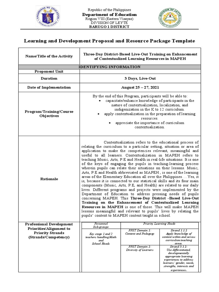 New Training Design in MAPEH 1 | PDF | Curriculum | Educational Assessment