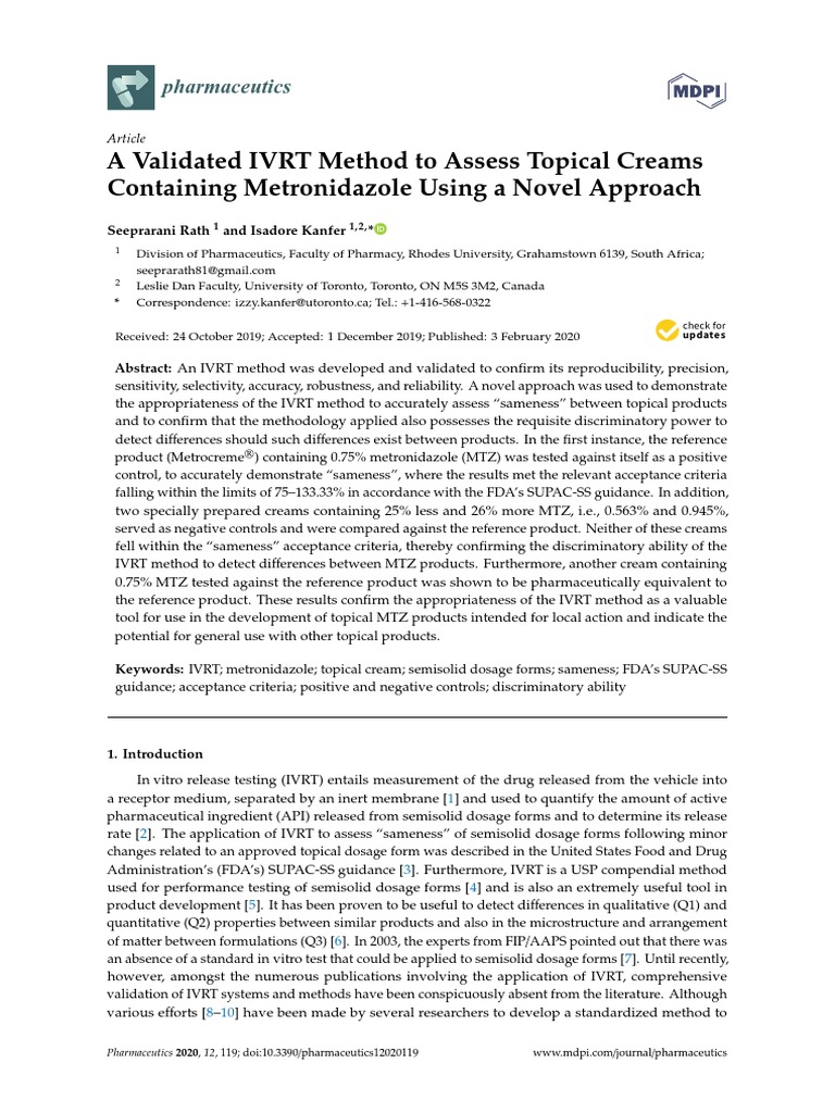 A Validated IVRT Method To Assess Topical Creams | PDF | High ...