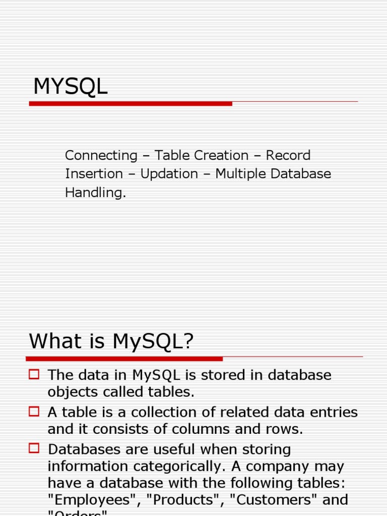 Mysql Connecting Table Creation Record Insertion Updation Multiple Database Handling