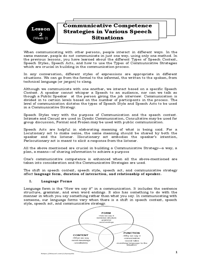 Communicative Competence Strategies in Various Speech Situations | PDF ...