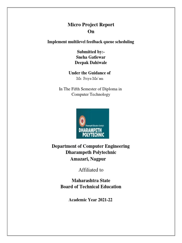 Micro Project Report On | PDF | Scheduling (Computing) | Operating System