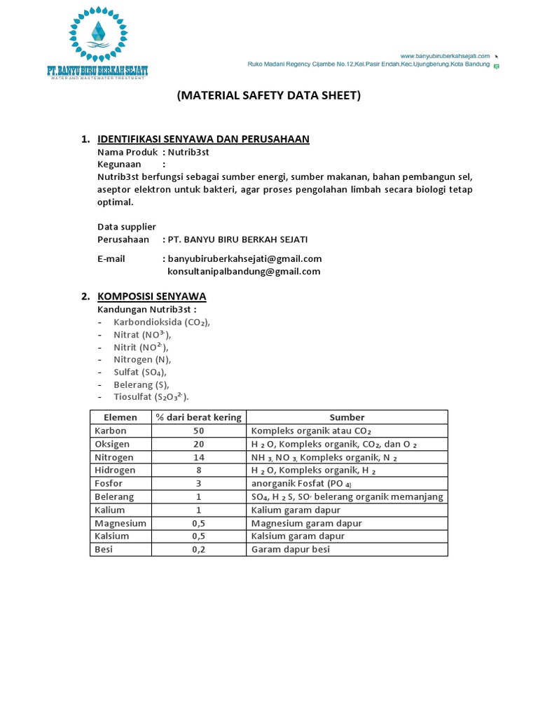 Data Keselamatan Material Nutrib3st | PDF