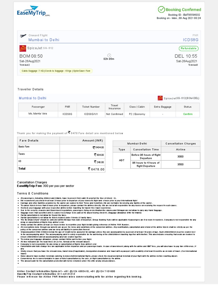 E-Ticket Spicejet Invoice | Download Free PDF | Airlines | Airport