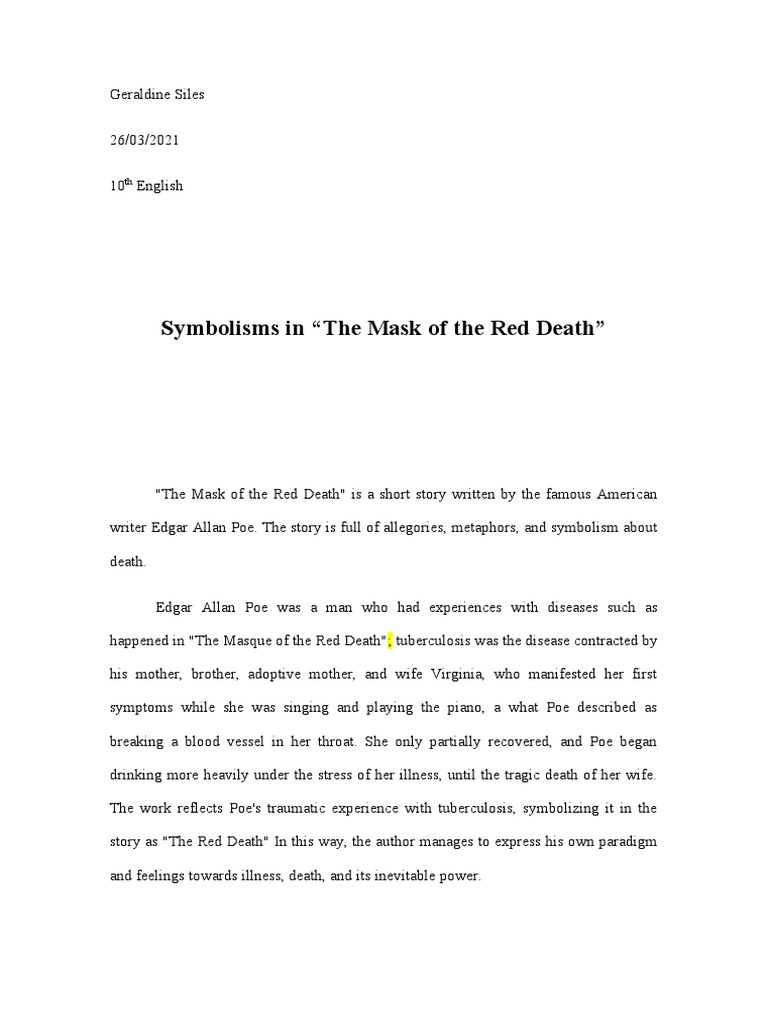 The Mask of The Red Death Essay | PDF