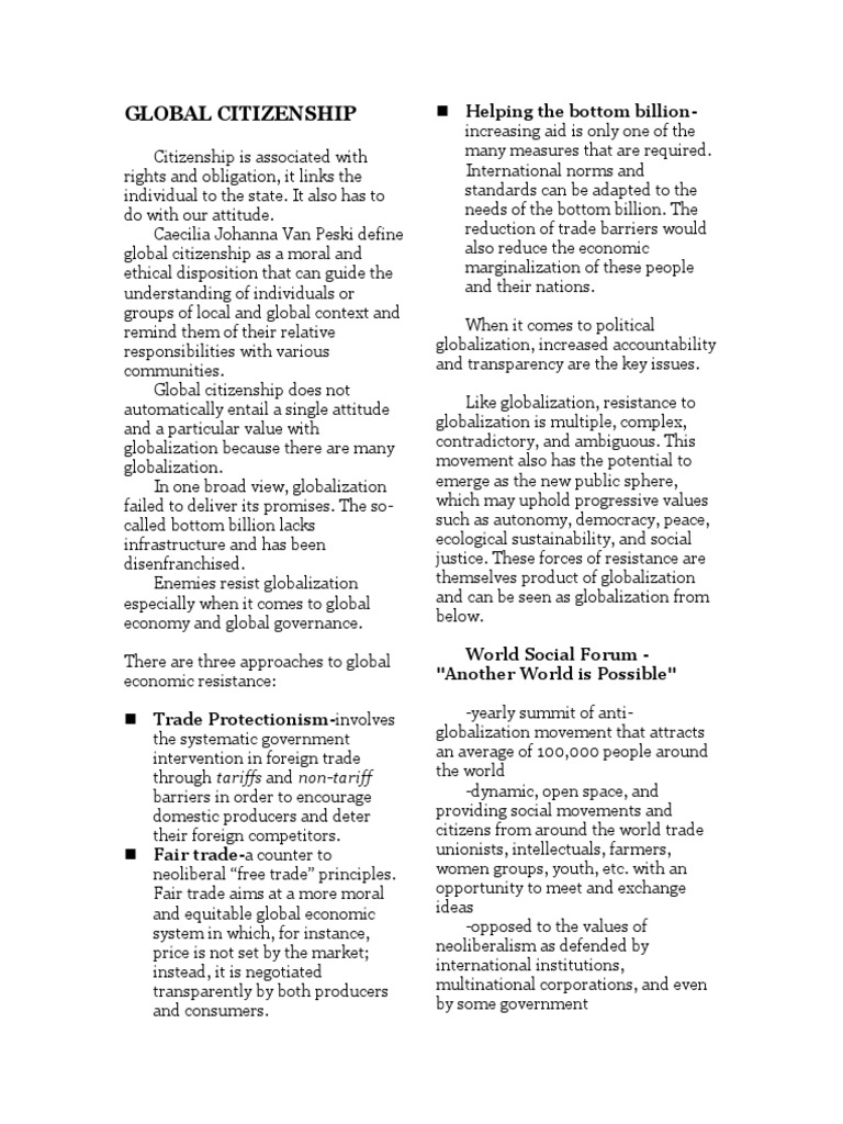Global Citizenship | PDF | Globalization | International Relations