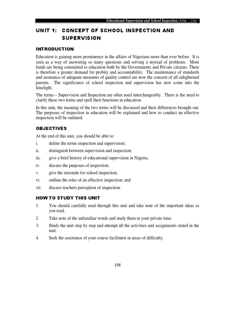 Unit 1: Concept of School Inspection and Supervision | PDF | Teachers ...