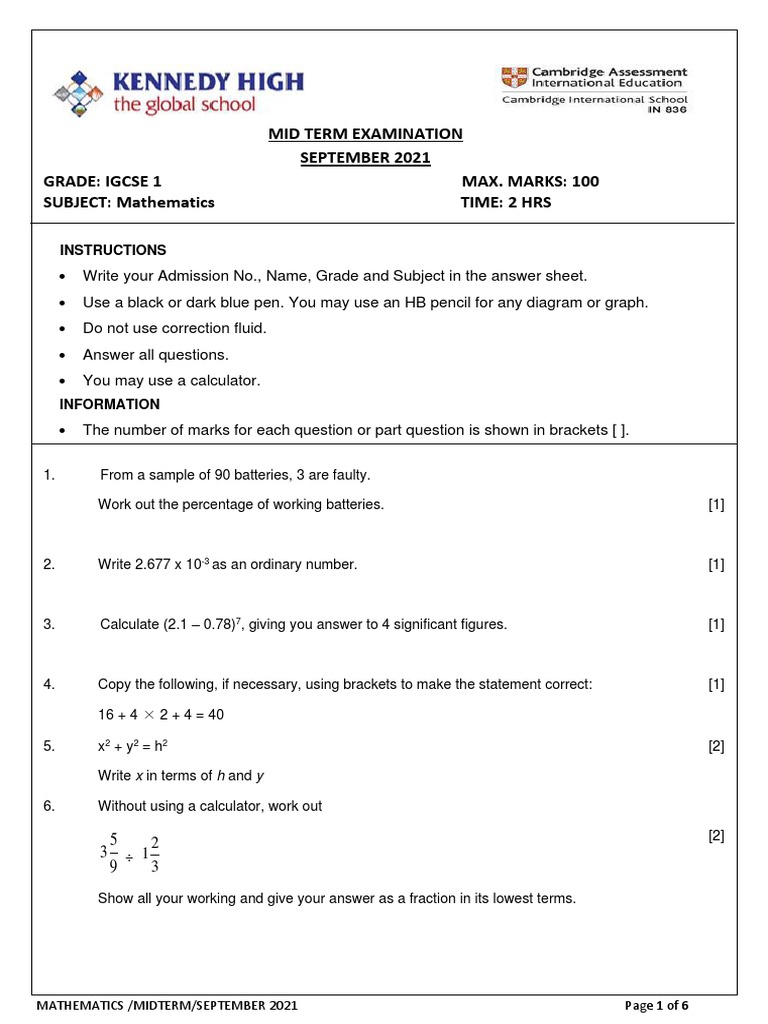 Ig1 Math MT2021 | PDF | Factorization | Mathematics