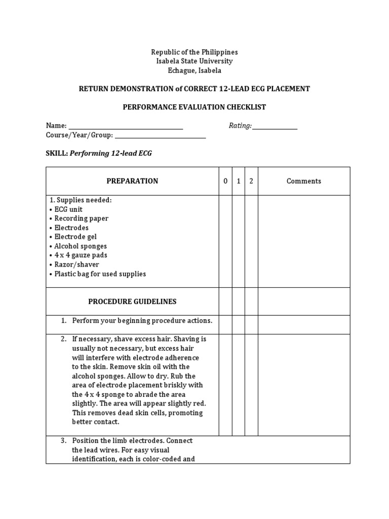 Return Demonstration of Correct 12-Lead Ecg Placement Performance ...