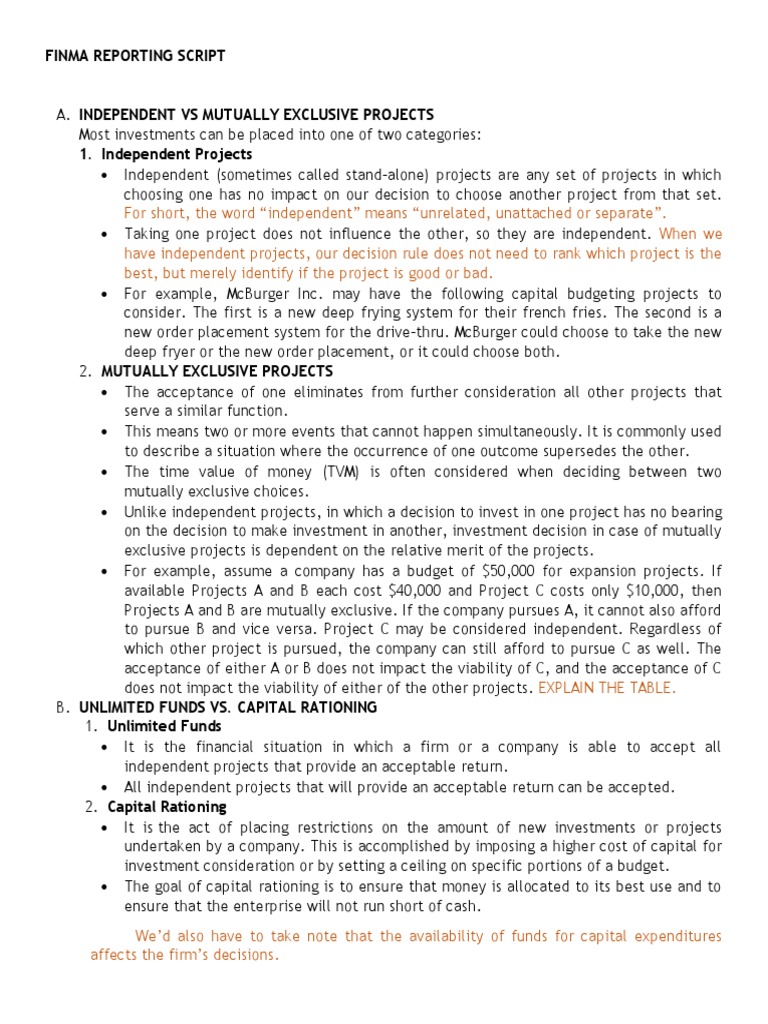 Finma Reporting Script | PDF | Capital Budgeting | Business