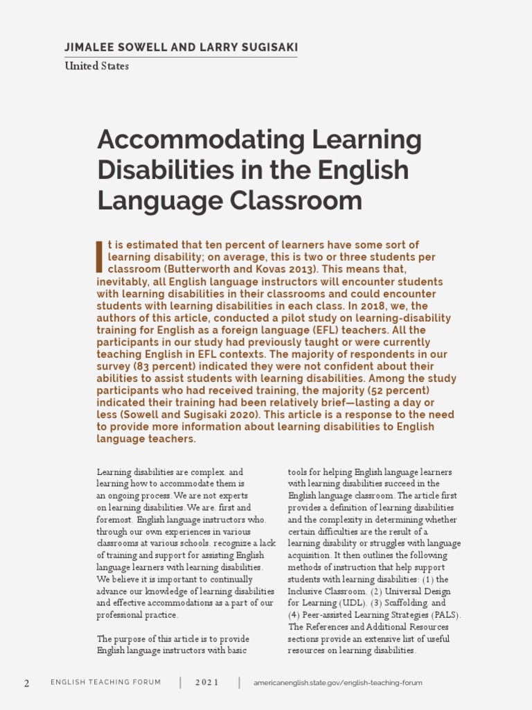 Accommodating Learning Disabilities in The English Language Classroom ...