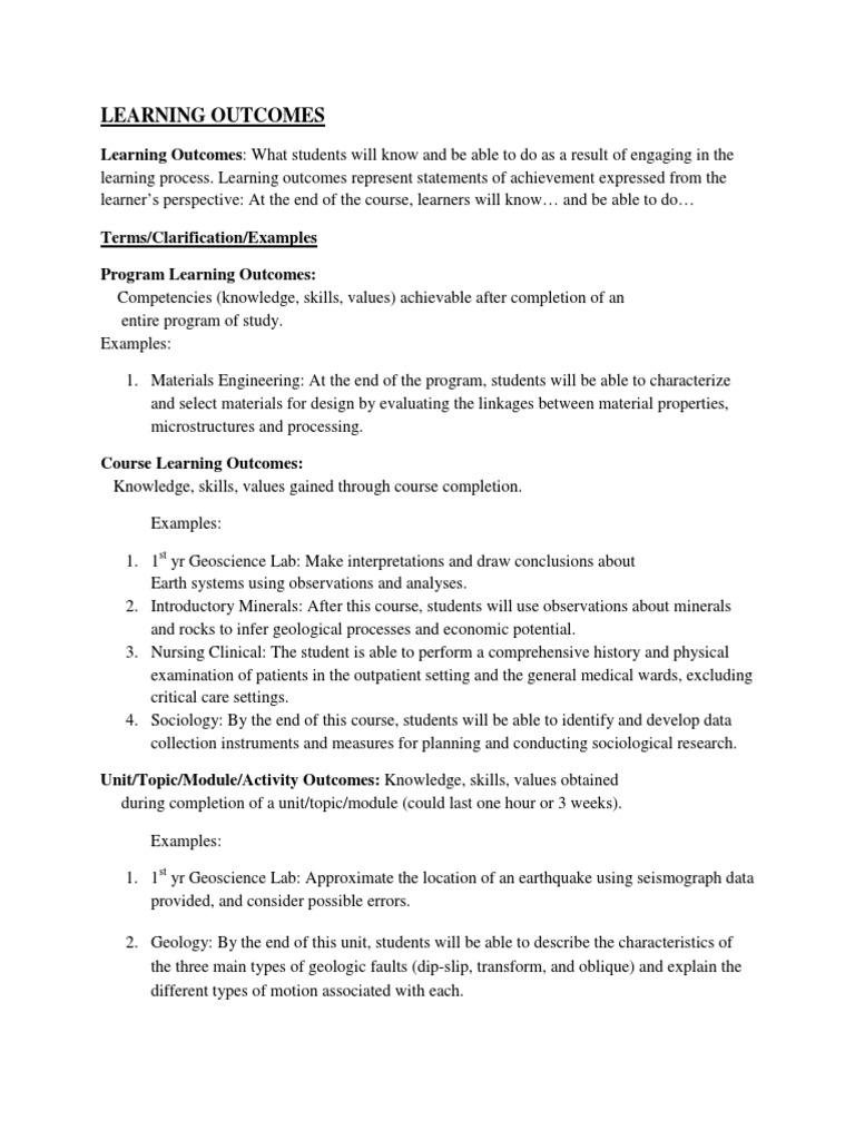 Learning Outcomes | PDF | Learning | Educational Assessment