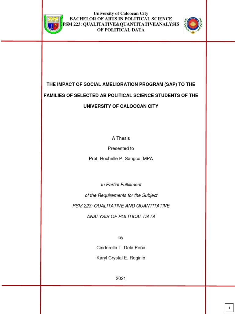 The Impact of Social Amelioration Program (SAP) To The Families of ...