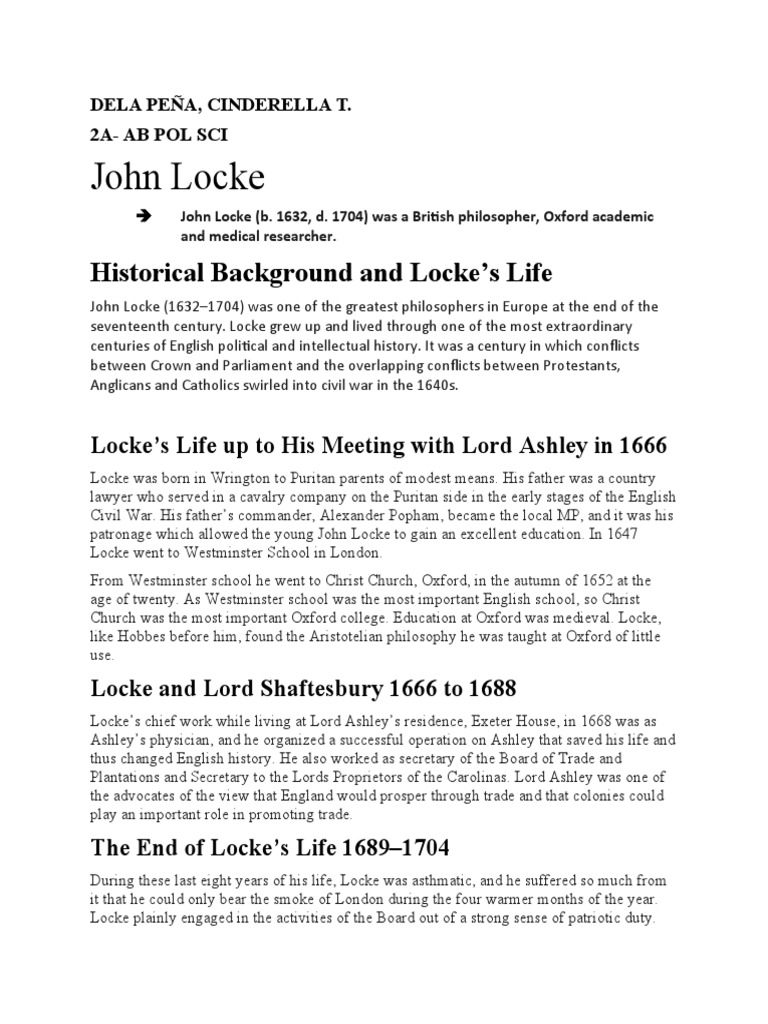 John Locke: Historical Background and Locke's Life | PDF | John Locke ...