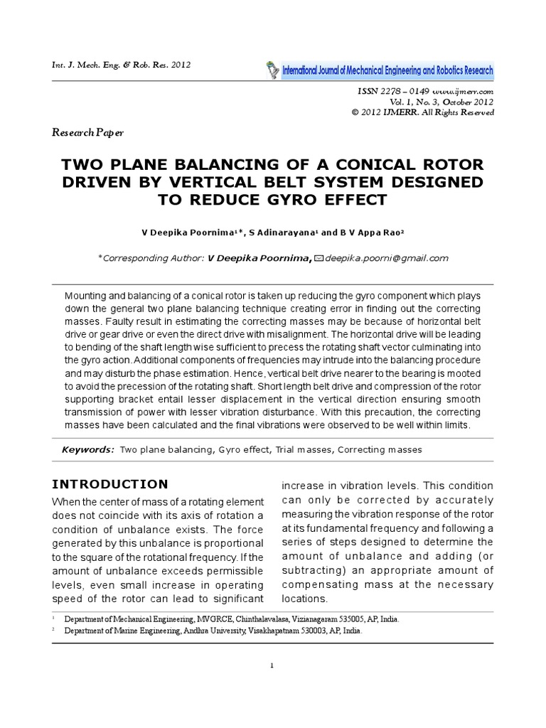 Conical Rotor Balancing Technique | PDF | Gyroscope | Rotation
