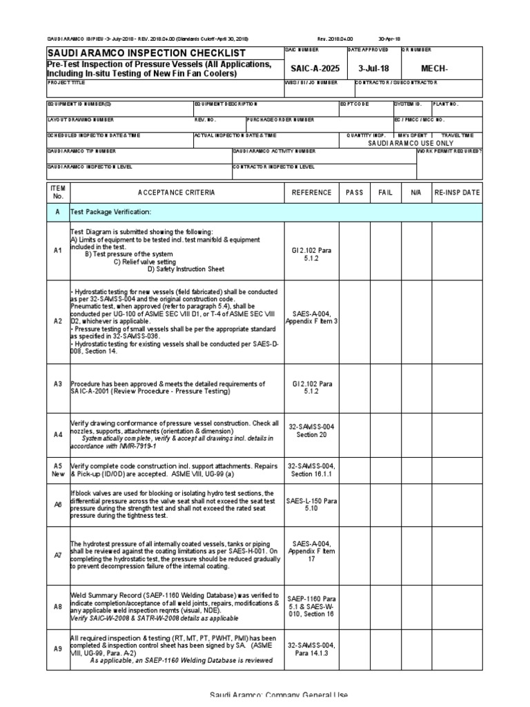 Saudi Aramco Inspection Checklist | PDF | Mechanical Engineering ...