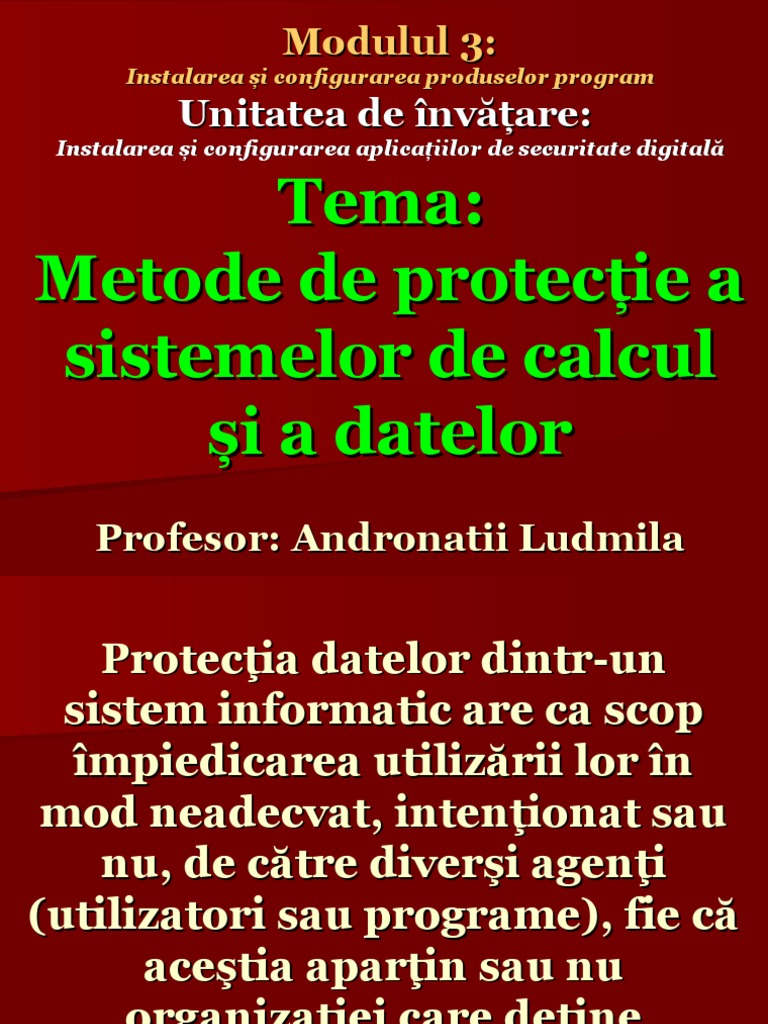 03 - Metode de Protectie A Sistemelor de Calcul Si A Datelor | PDF