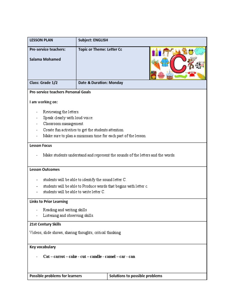 Letter C Lesson Plan for Preschool | PDF | Lesson Plan | Teachers