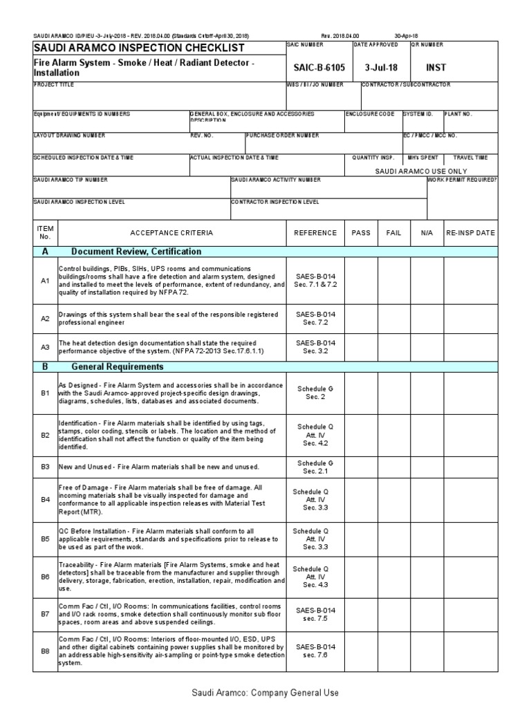 Saudi Aramco Inspection Checklist | PDF