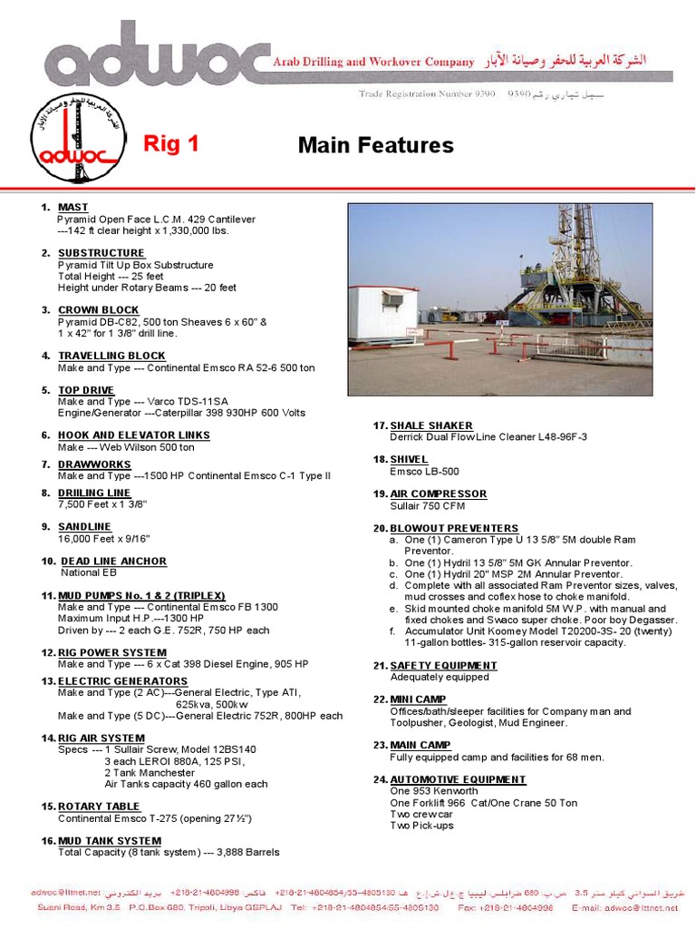 Rig 1 | PDF | Drilling Rig | Manufactured Goods
