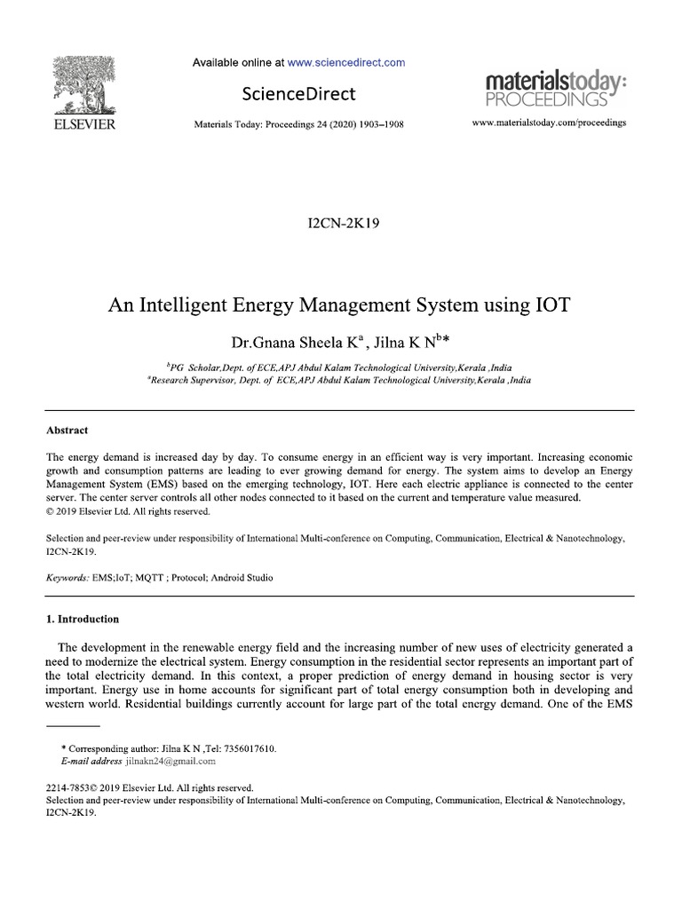 An Intelligent Energy Management System Using Iot | PDF