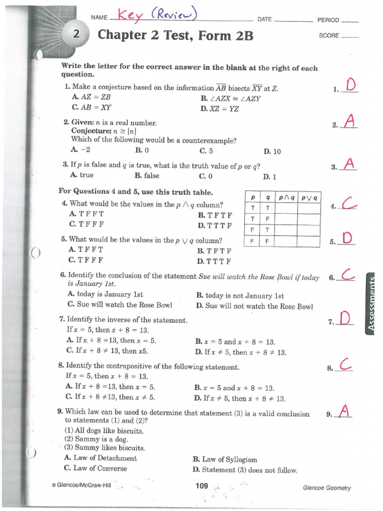 Chapter 2 Review Key | PDF