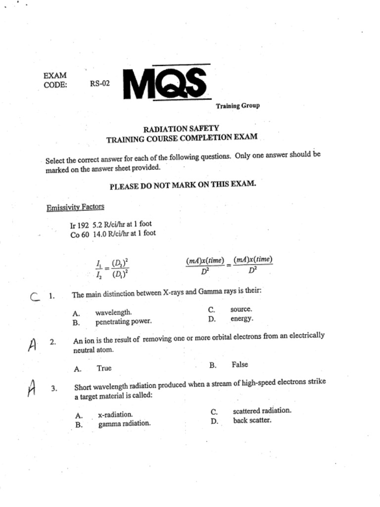 Radiation Safety Training Course Completion Exam | PDF