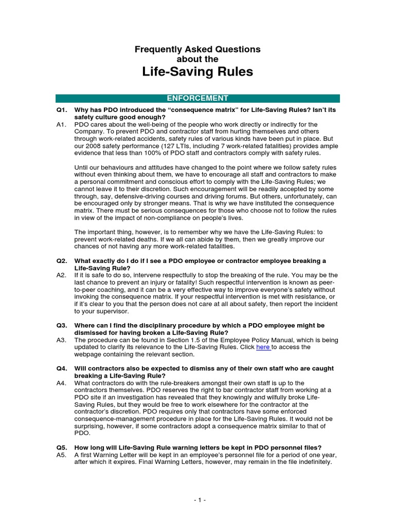 Life-Saving Rules: Frequently Asked Questions About The | PDF | Seat ...