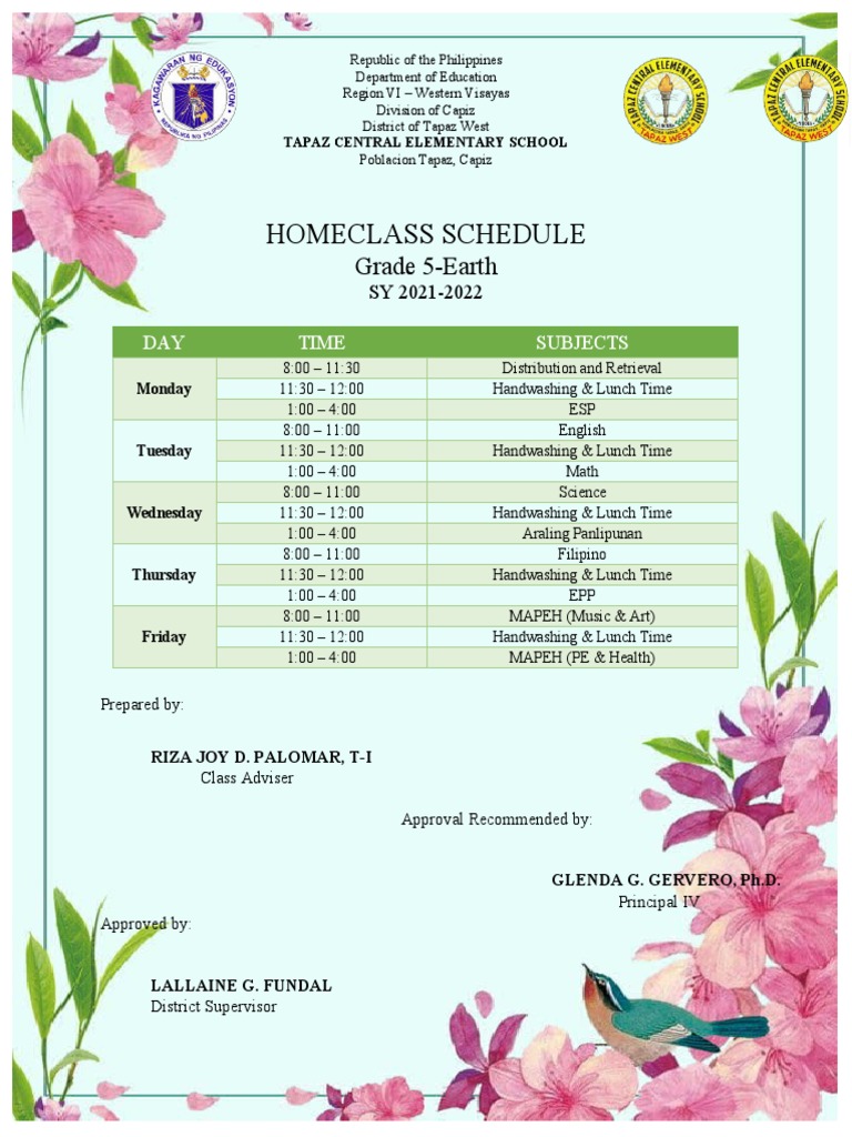Homeclass Schedule: Grade 5-Earth | PDF