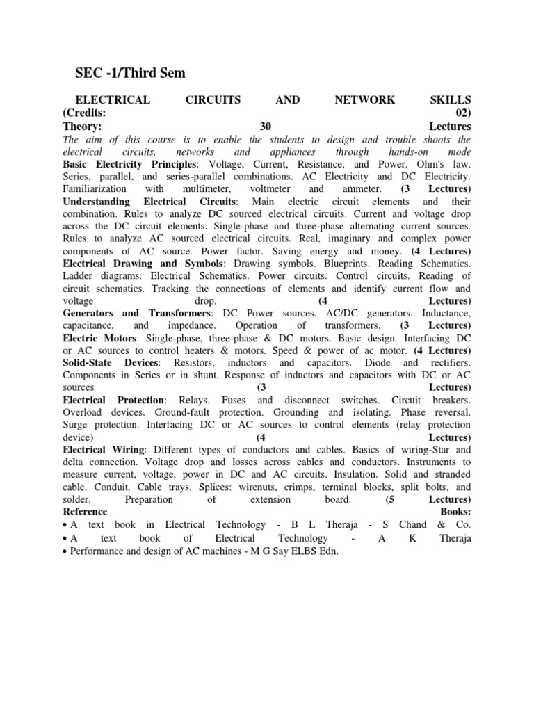 SEC Third Sem Syllabus | PDF | Electrical Network | Alternating Current