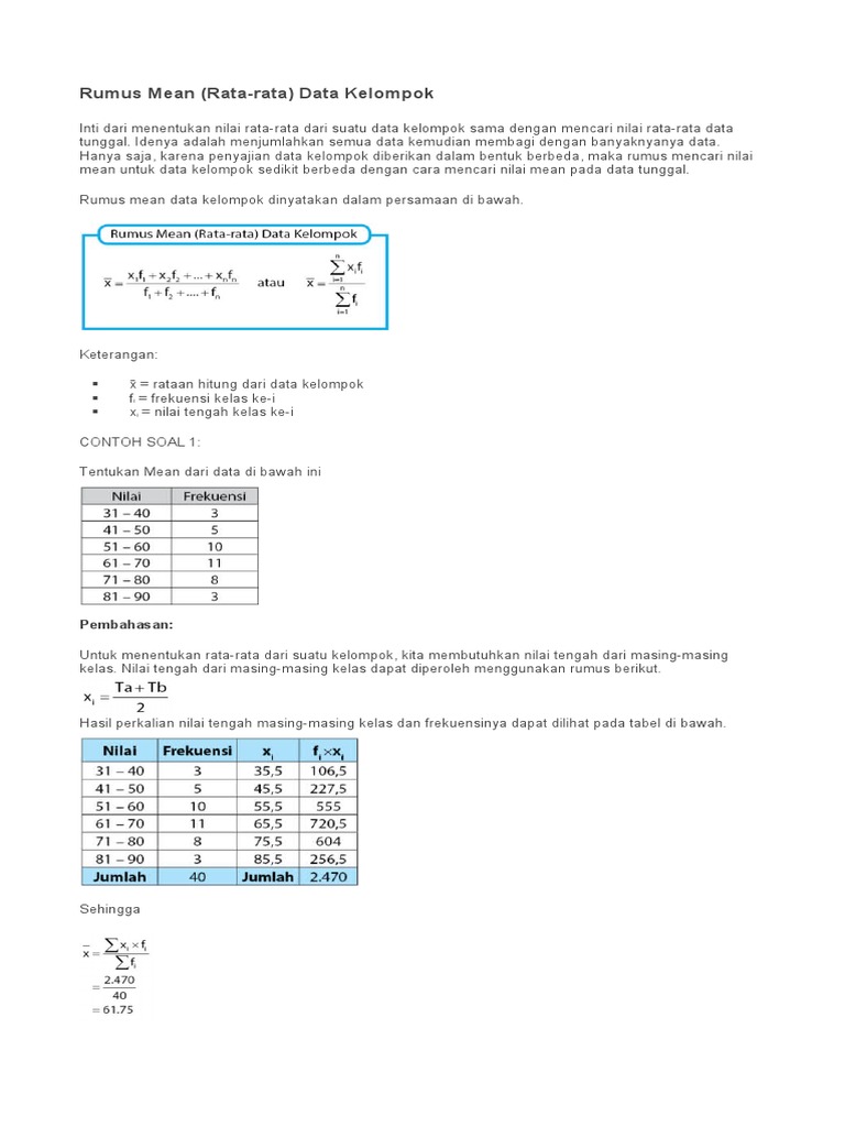 Rumus Mean Data Kelompok Kurang dari | PDF