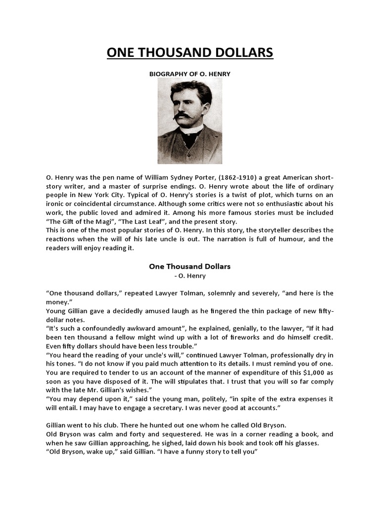 One Thousand Dollars | PDF | O. Henry