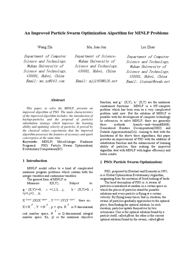 07 126 Zhi Wuhan University Particle Swarm Optimization Algorithm | PDF | Mathematical ...