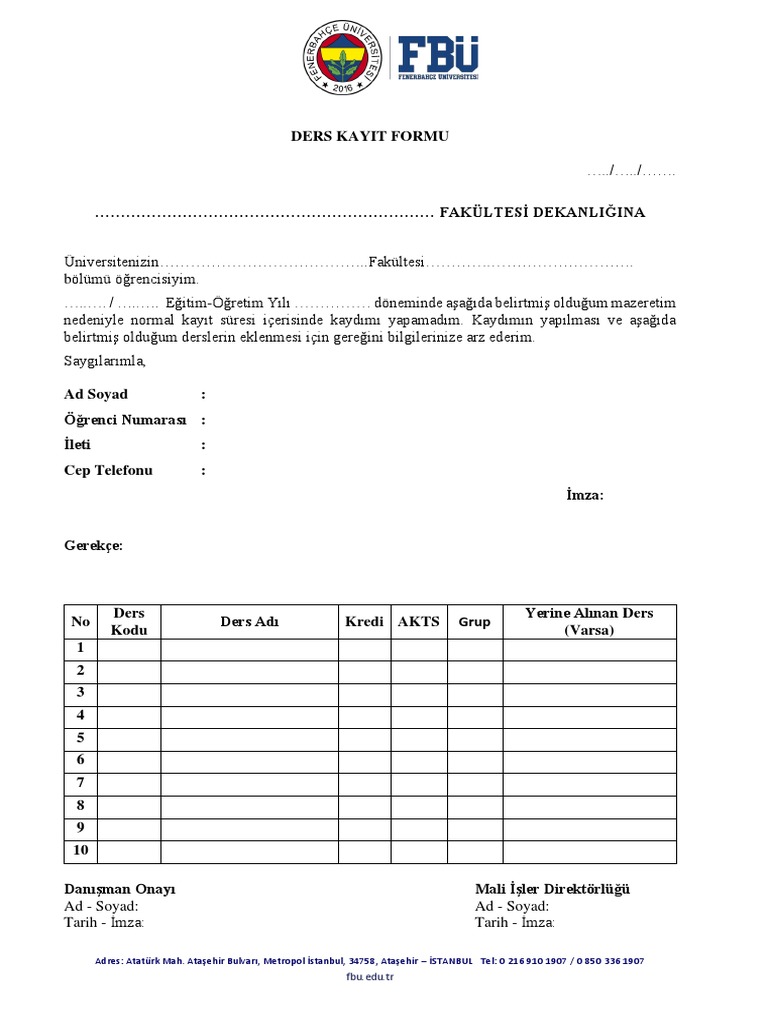 FBU Manuel Ders Kayit Formu | PDF
