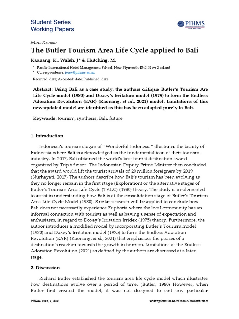 The Butler Tourism Area Life Cycle Appli | PDF | Tourism | Sustainability