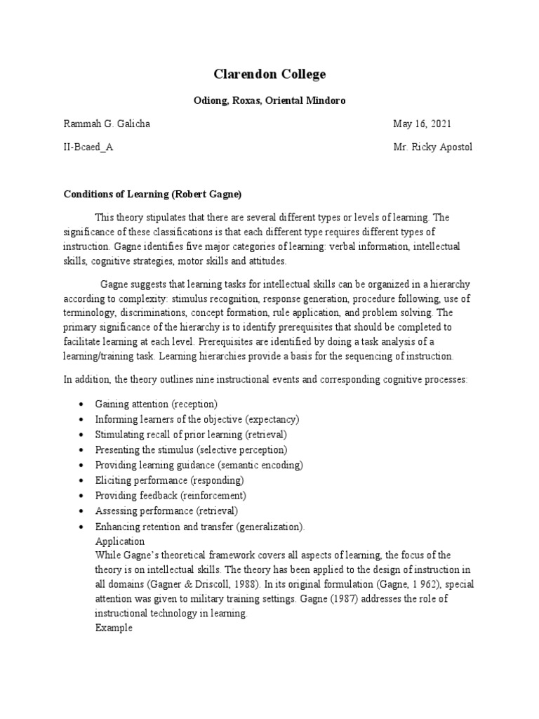 Gagne's Conditions of Learning | PDF | Learning | Motivational