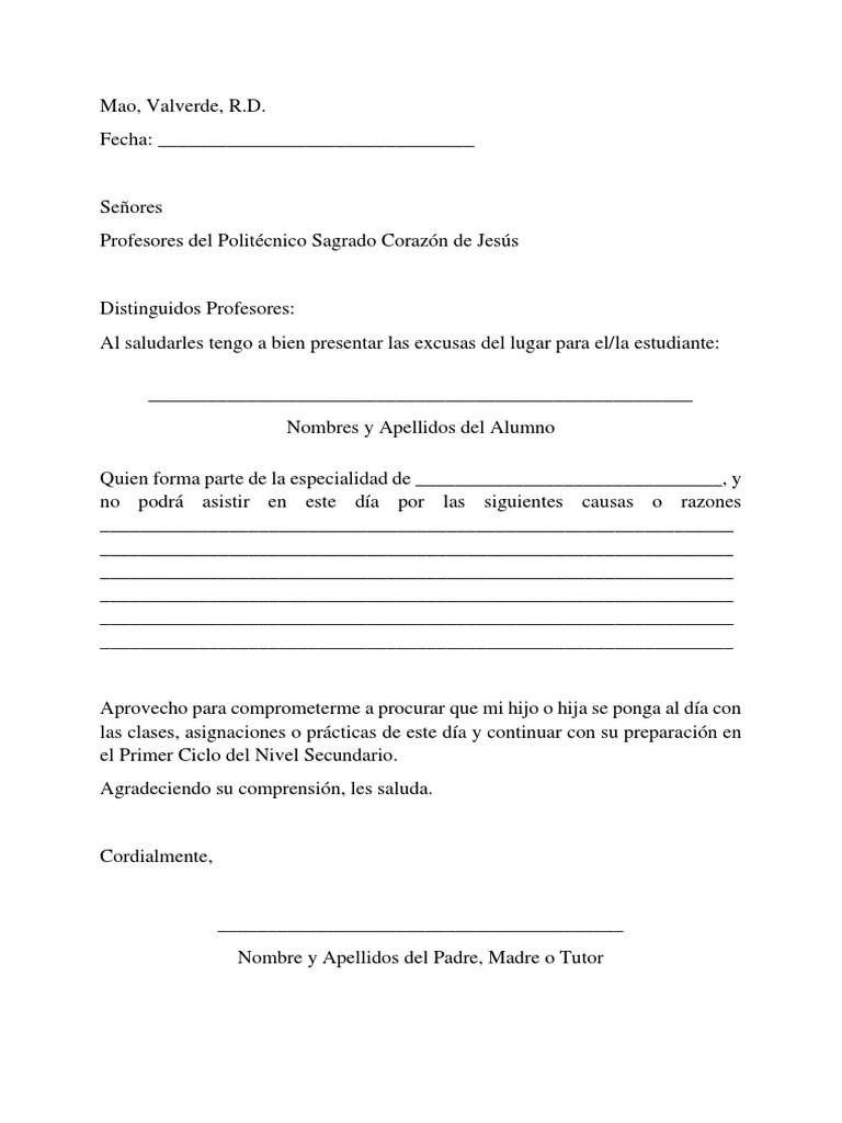 Modelo de Excusa | PDF