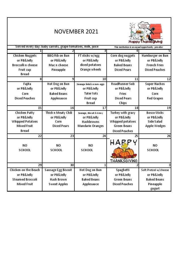 November Lunch Menu 2021 | PDF | Fruit Preserves | Sausage