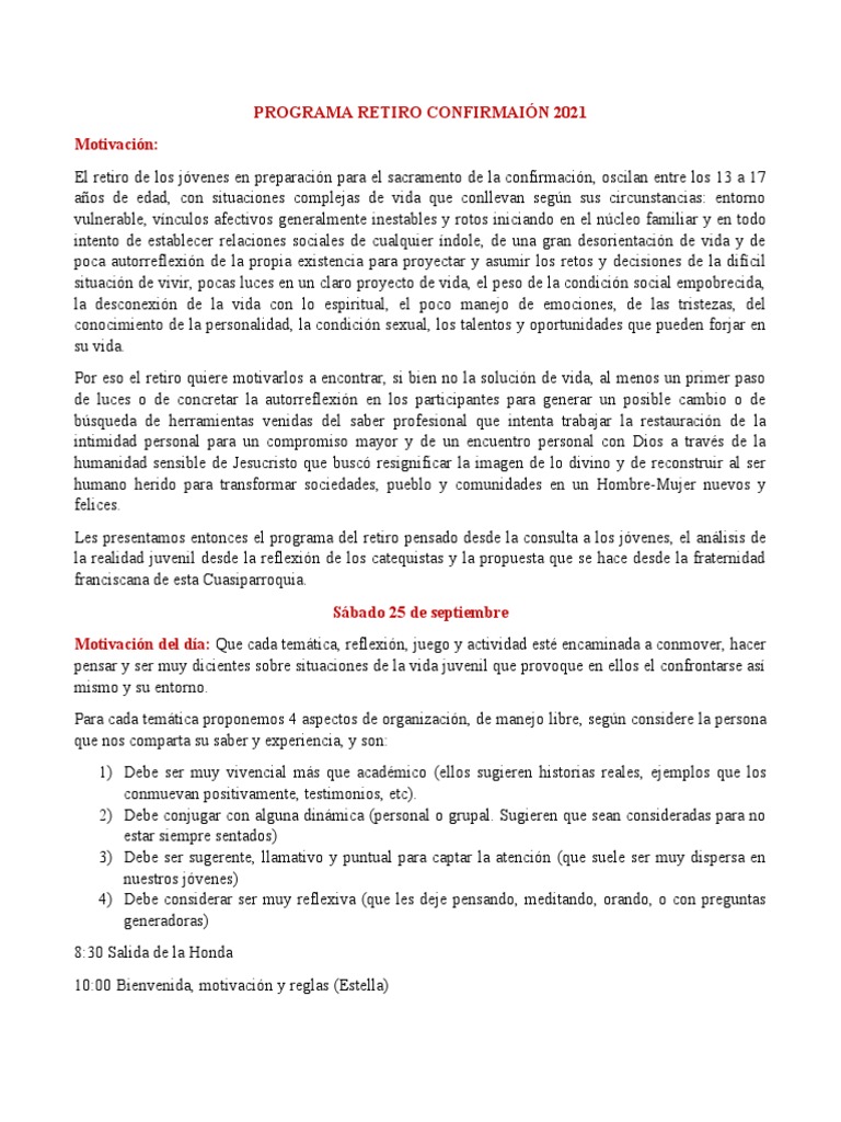 Programa Retiro Confirmación | PDF