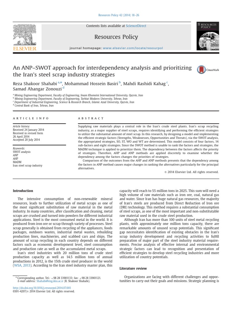 Resources Policy: Reza Shakoor Shahabi, Mohammad Hossein Basiri, Mahdi ...