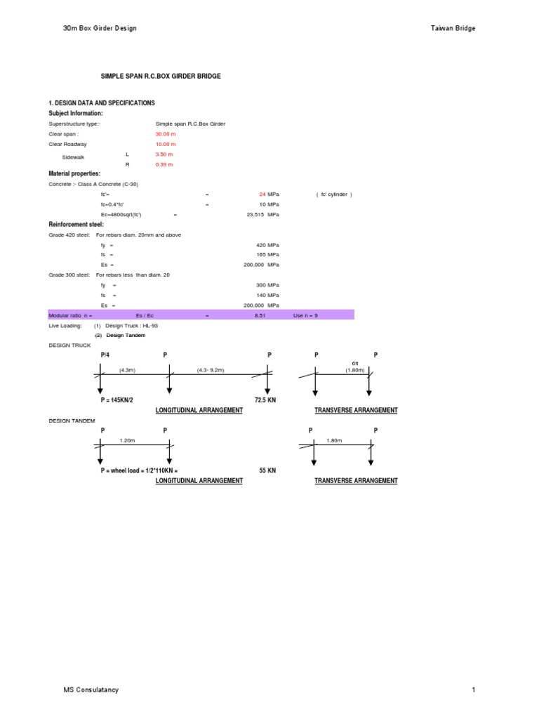 Appendix 3 30m RC Box-Girder Design | PDF | Bridge | Mechanical Engineering